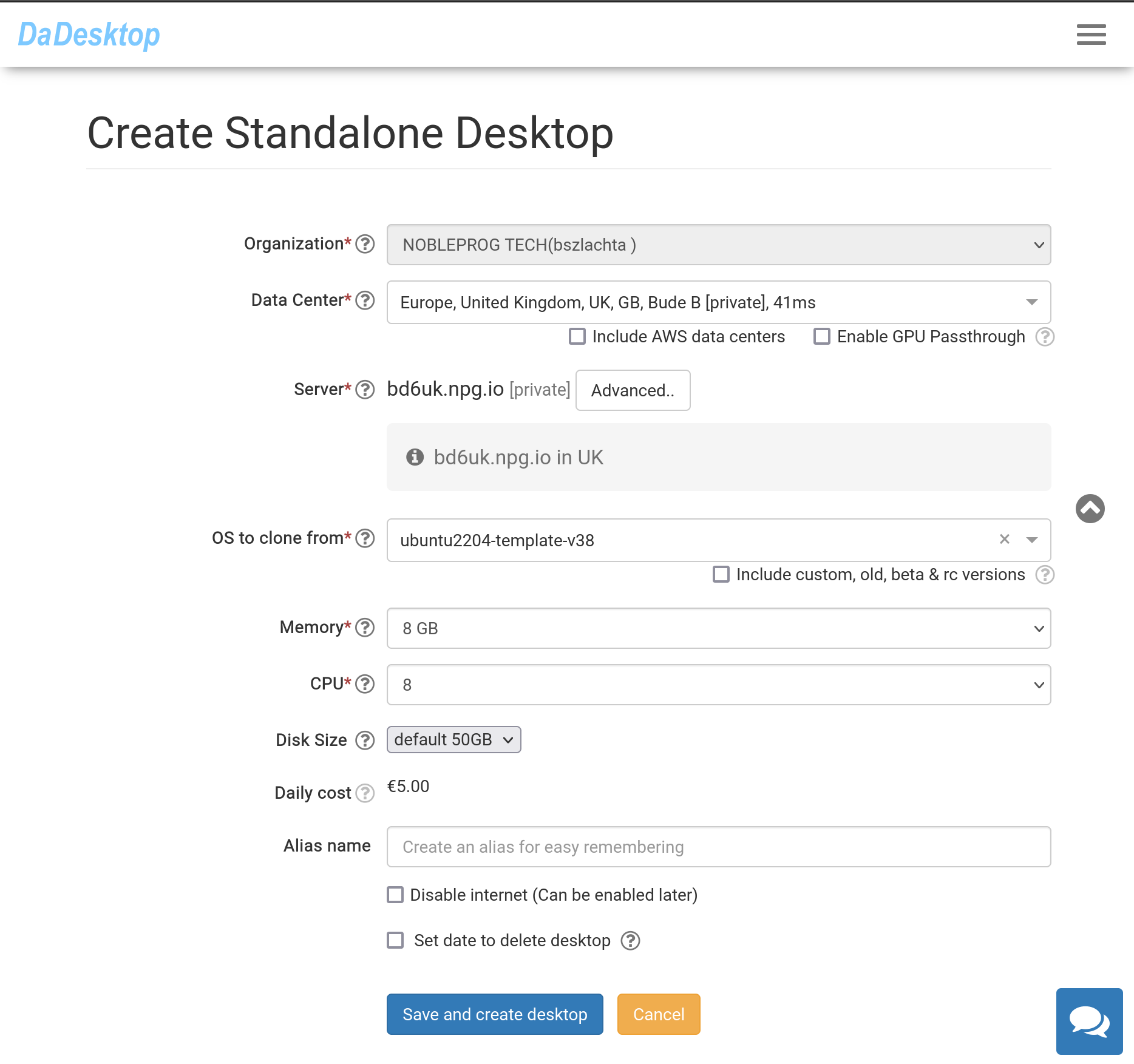 Creating Standalone Desktops in DaDesktop | DaDesktop